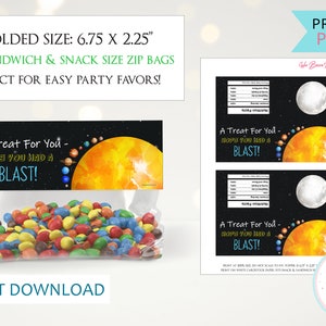 Space Theme Birthday Treat Bag Topper, Out of This World Space Themed ...