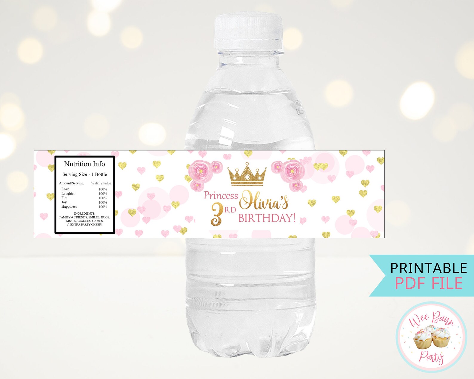 Princess Crown Water Bottle Labels Princess Party Printable - Etsy