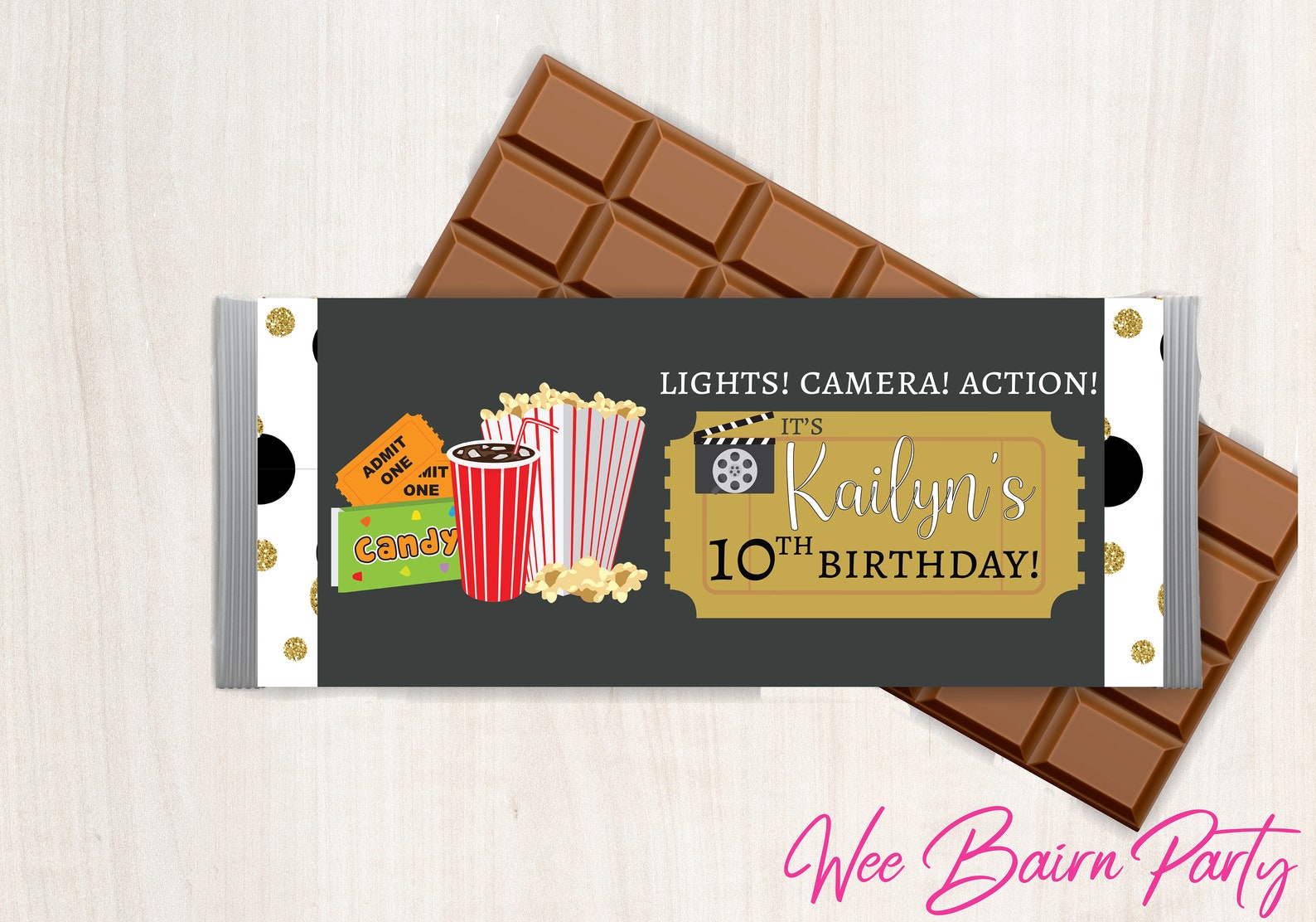 Movie Themed Party Candy Bar Wrappers Movie Ticket Hollywood - Etsy