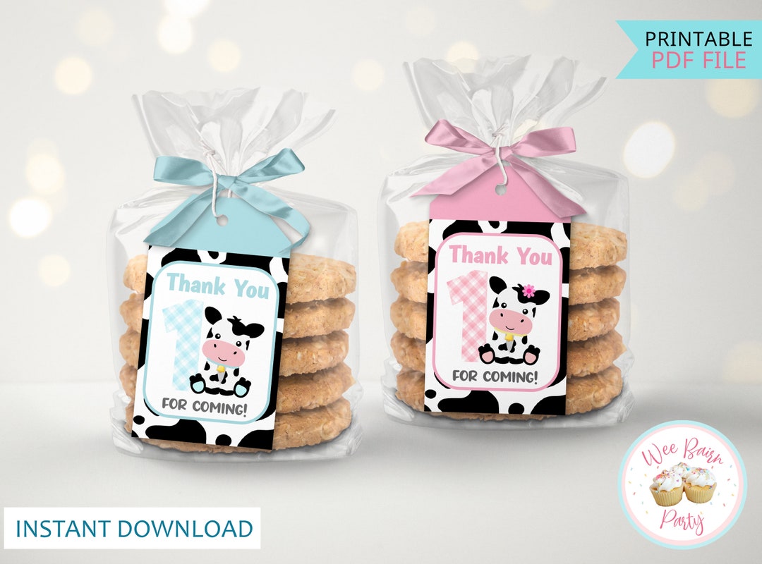 Holy Cow Im One Party Favor Thank You Tags, Cow 1st Birthday Gift Hang ...