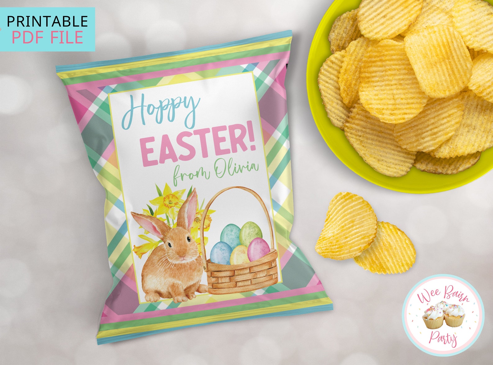 Easter Chip Bag, Easter Party Favors Custom Chip Bags, Bunny Rabbit ...