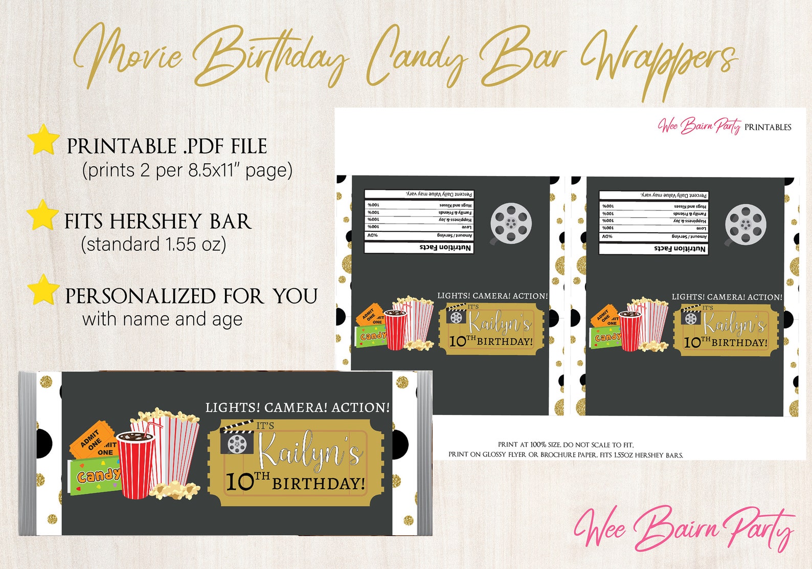 Movie Themed Party Candy Bar Wrappers Movie Ticket Hollywood - Etsy