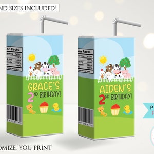 Farm Animal Birthday Juice Box Sticker Label Barnyard Birthday Juice ...