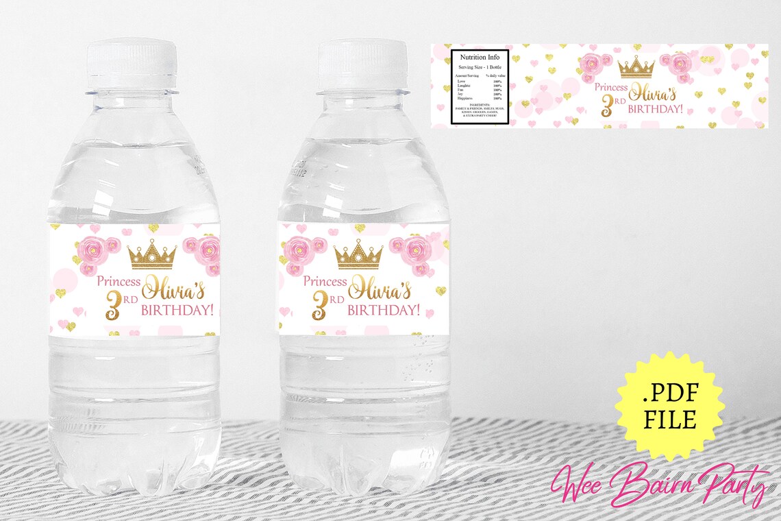 Princess Crown Water Bottle Labels Princess Party Printable - Etsy