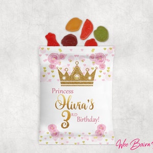 Princess Birthday Fruit Snacks Party Favor Bags Gummy Candy - Etsy