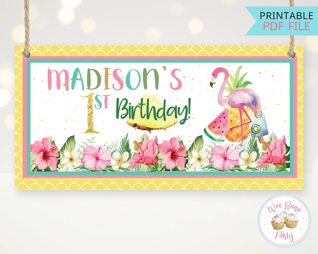 Hawaiian Luau Birthday Banner, Tropical Party Backdrop Welcome Sign ...