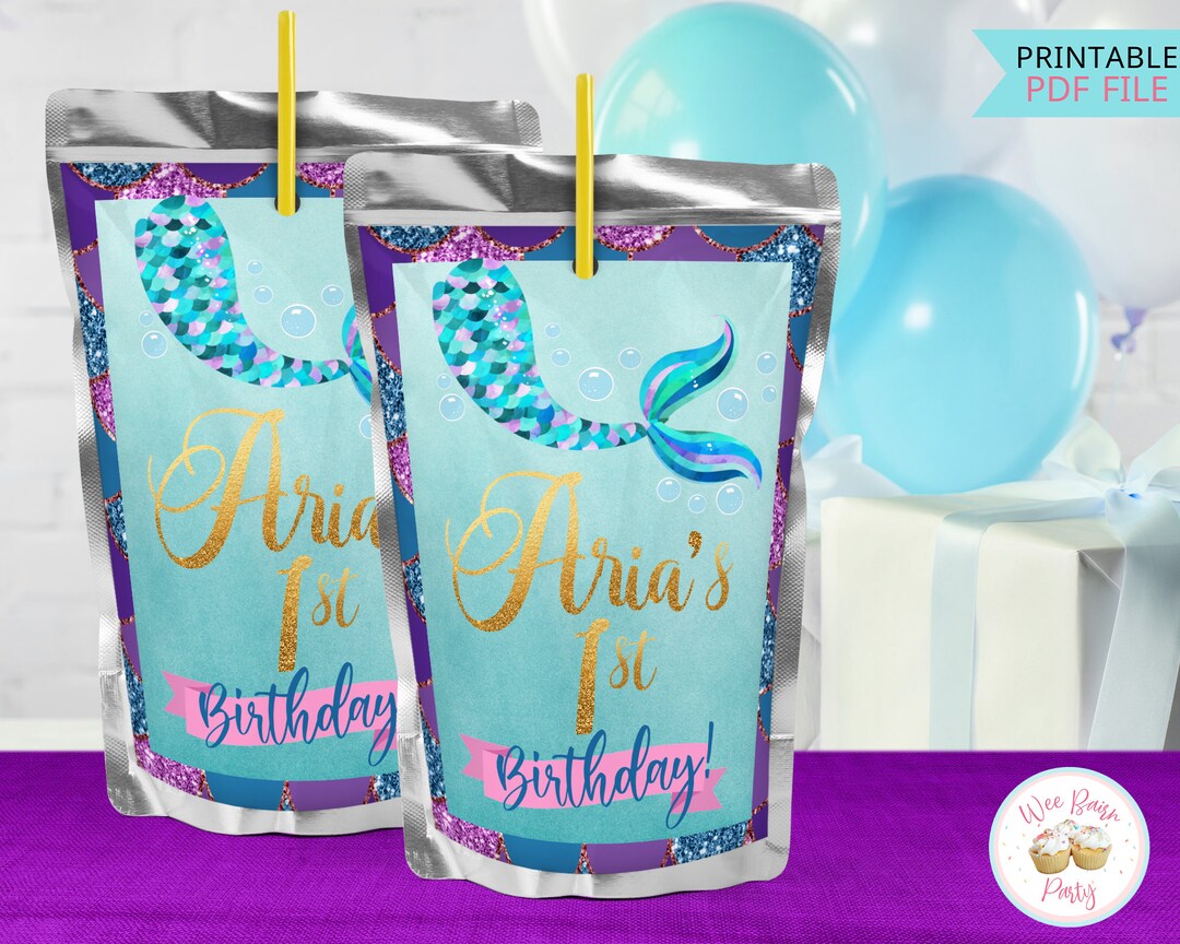 Mermaid Tail Juice Drink Pouch Labels, Mermaid Birthday Party Juice ...