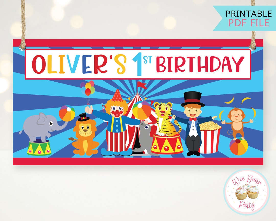 Circus Birthday Banner, Personalized Circus 1st Birthday Party Custom ...