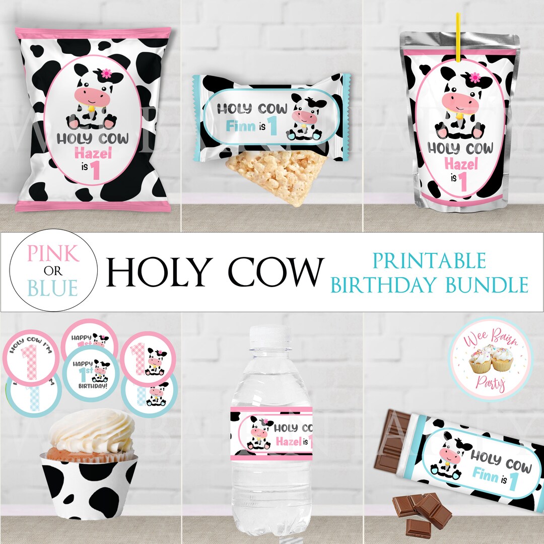 Holy Cow Im One Custom Party Favors, 1st Birthday Girl Boy Holy Cow Im ...