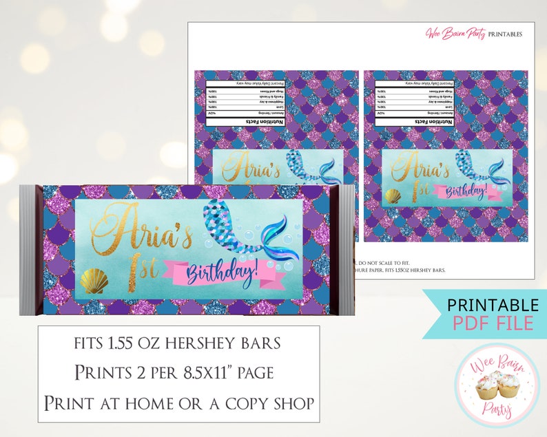 Mermaid Birthday Party Candy Bar Wrappers Mermaid Tail - Etsy
