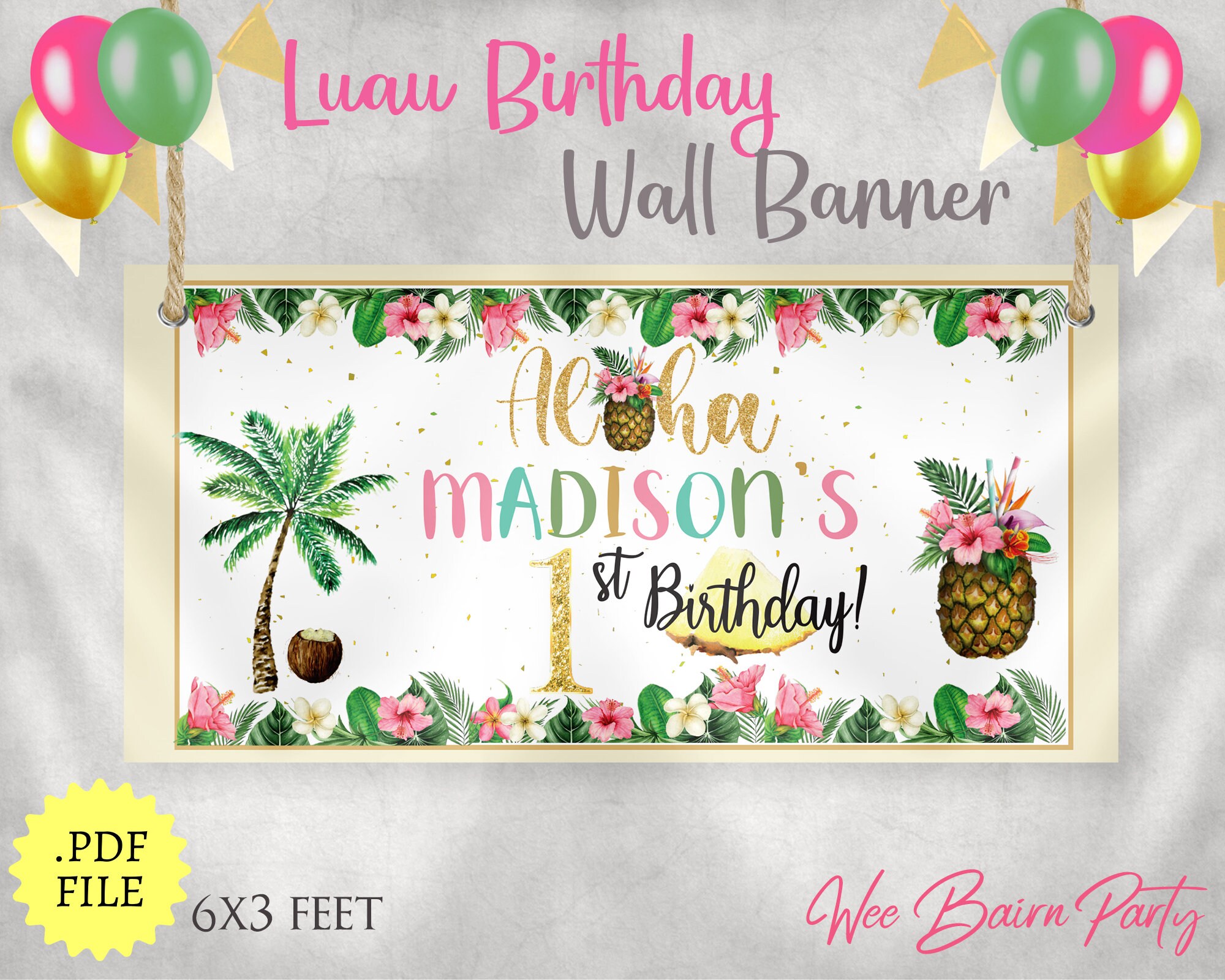 Hawaiian Luau Birthday Banner Tropical Party Backdrop Welcome | Etsy