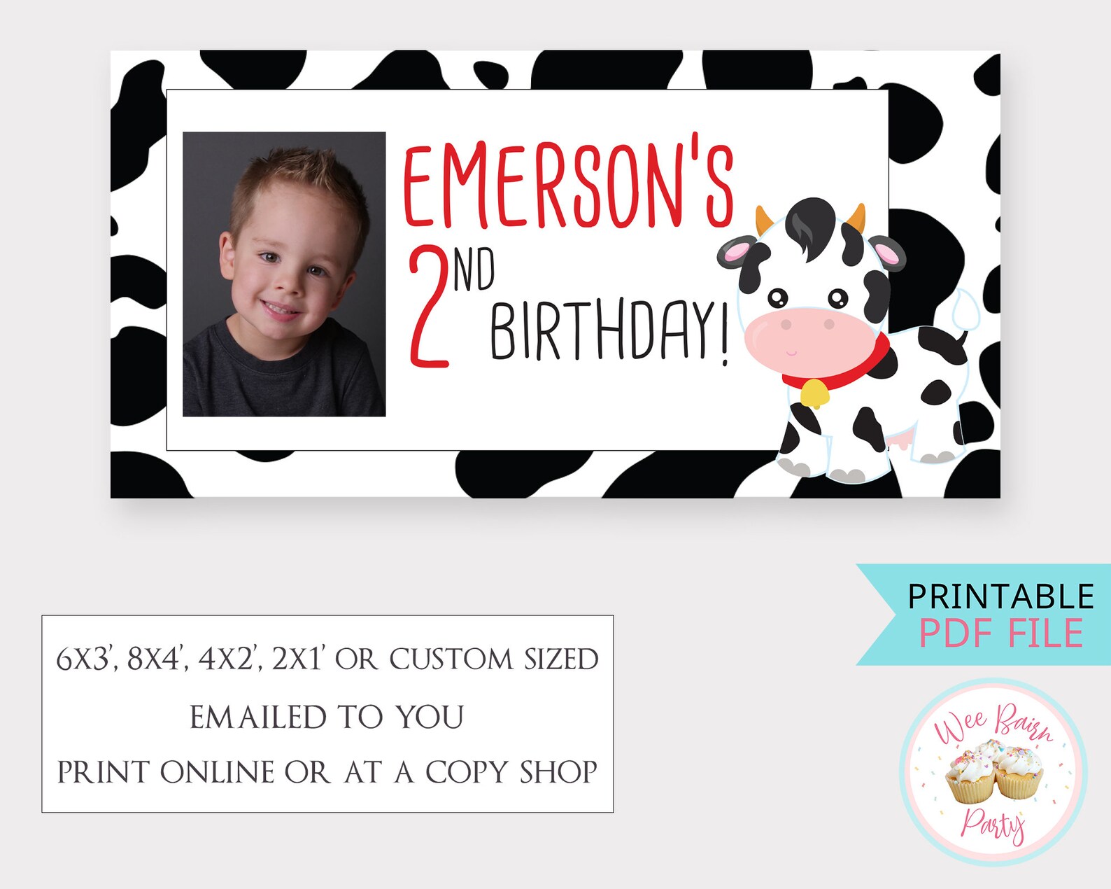 Cow Print Birthday Banner Custom Name Sign, Printable Farm Animal ...