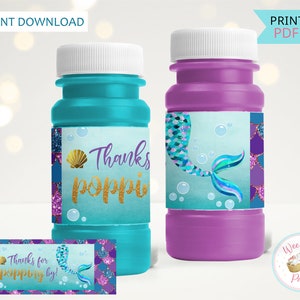 Mermaid Tail Party Bubble Labels, Printable Mermaid Birthday Bubble ...