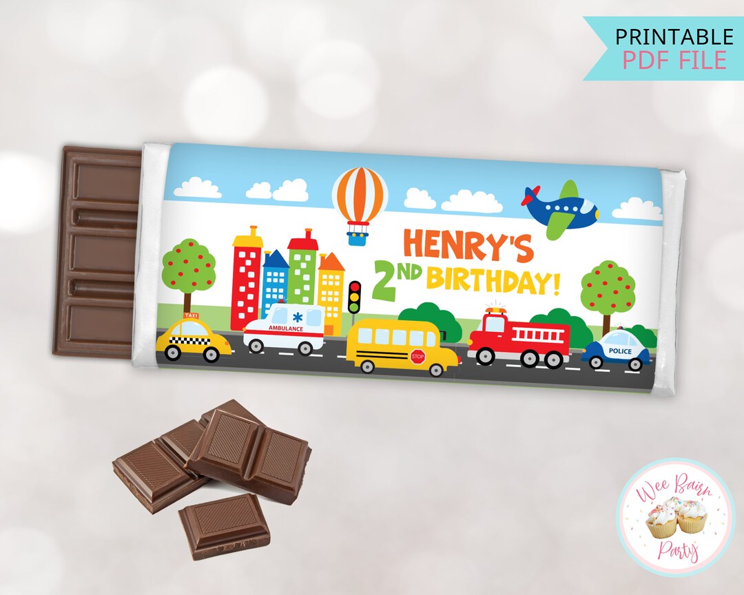 Transportation Birthday Candy Bar Wrappers, Truck Car Theme Birthday ...