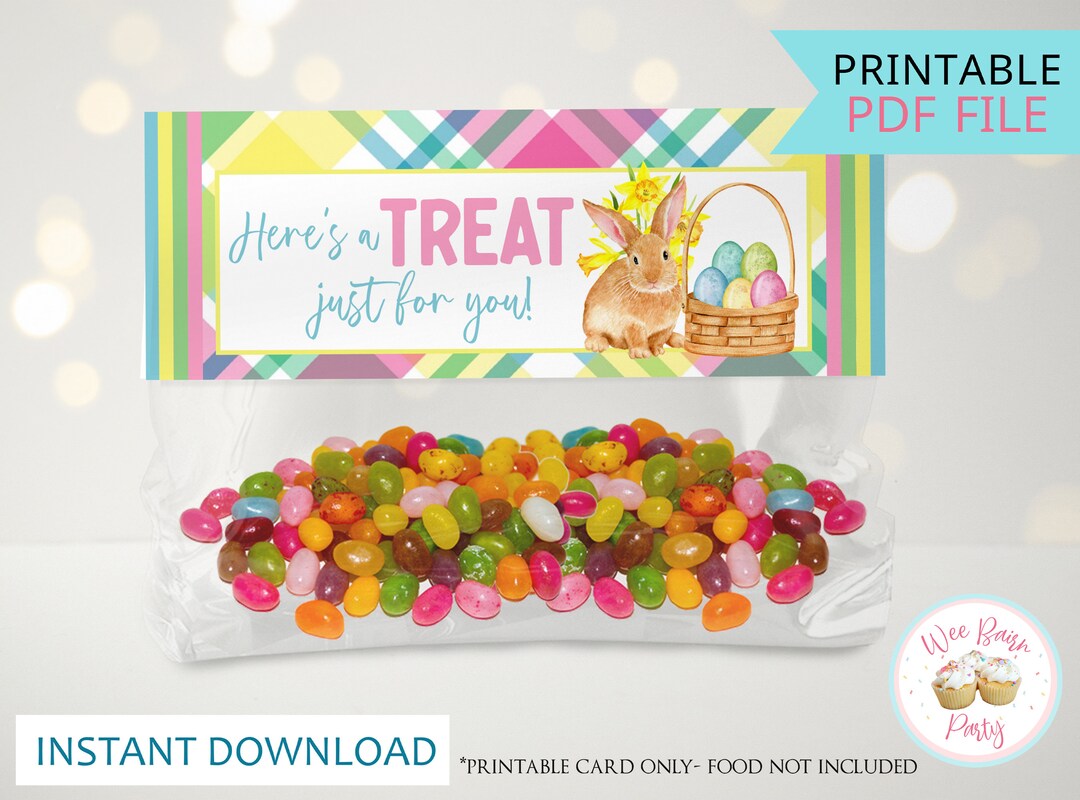 Printable Easter Treat Bag Toppers, Bunny Hoppy Easter Party Favor Bag ...