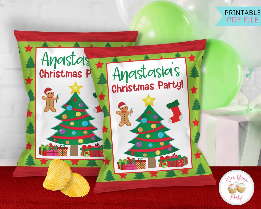 Christmas Party Custom Chip Bags, Holiday Party Favors Printable Chip ...
