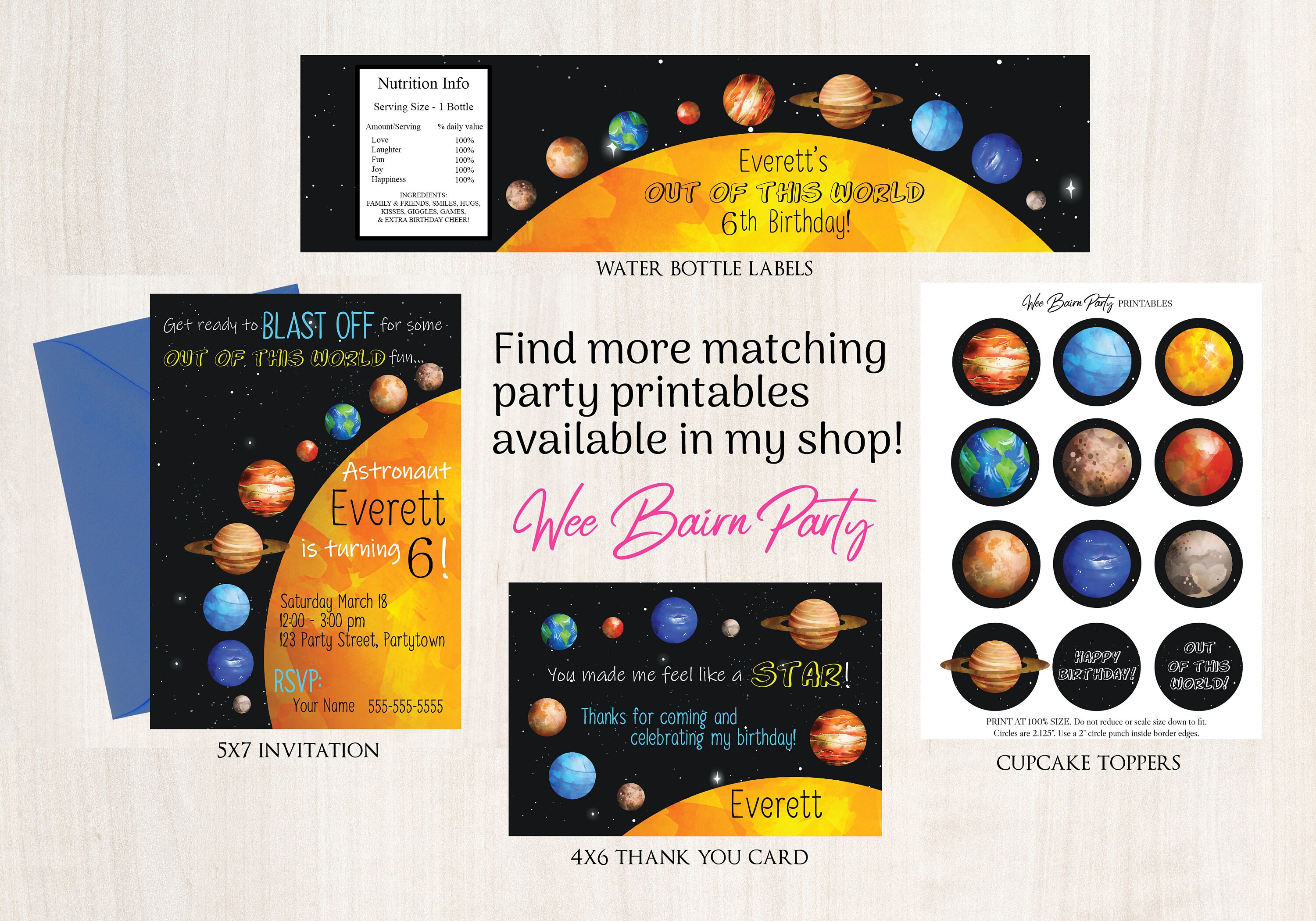 Planets Space Themed Birthday Party Water Bottle Labels | Etsy