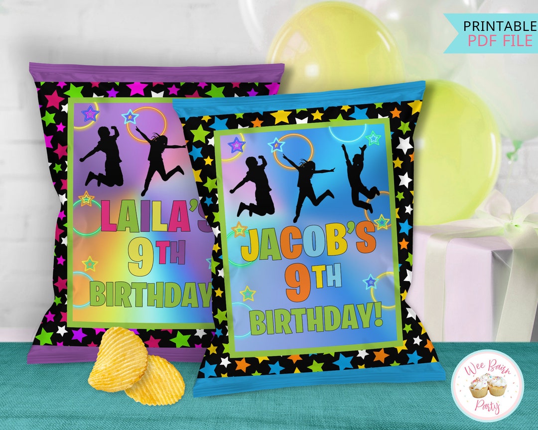 Trampoline Bounce Birthday Custom Chip Bags, Jump Party Favors Birthday ...