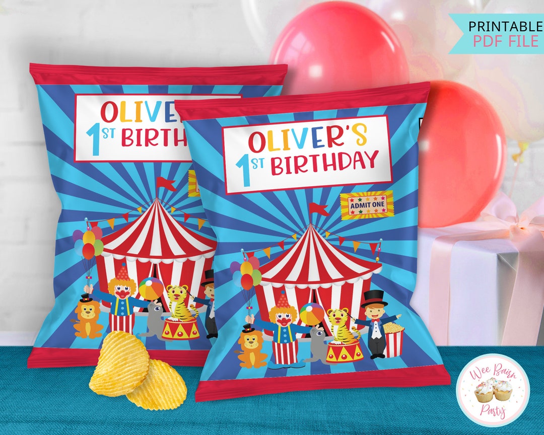 Circus Birthday Custom Chip Bags, Circus 1st Birthday Party Chip Bag ...