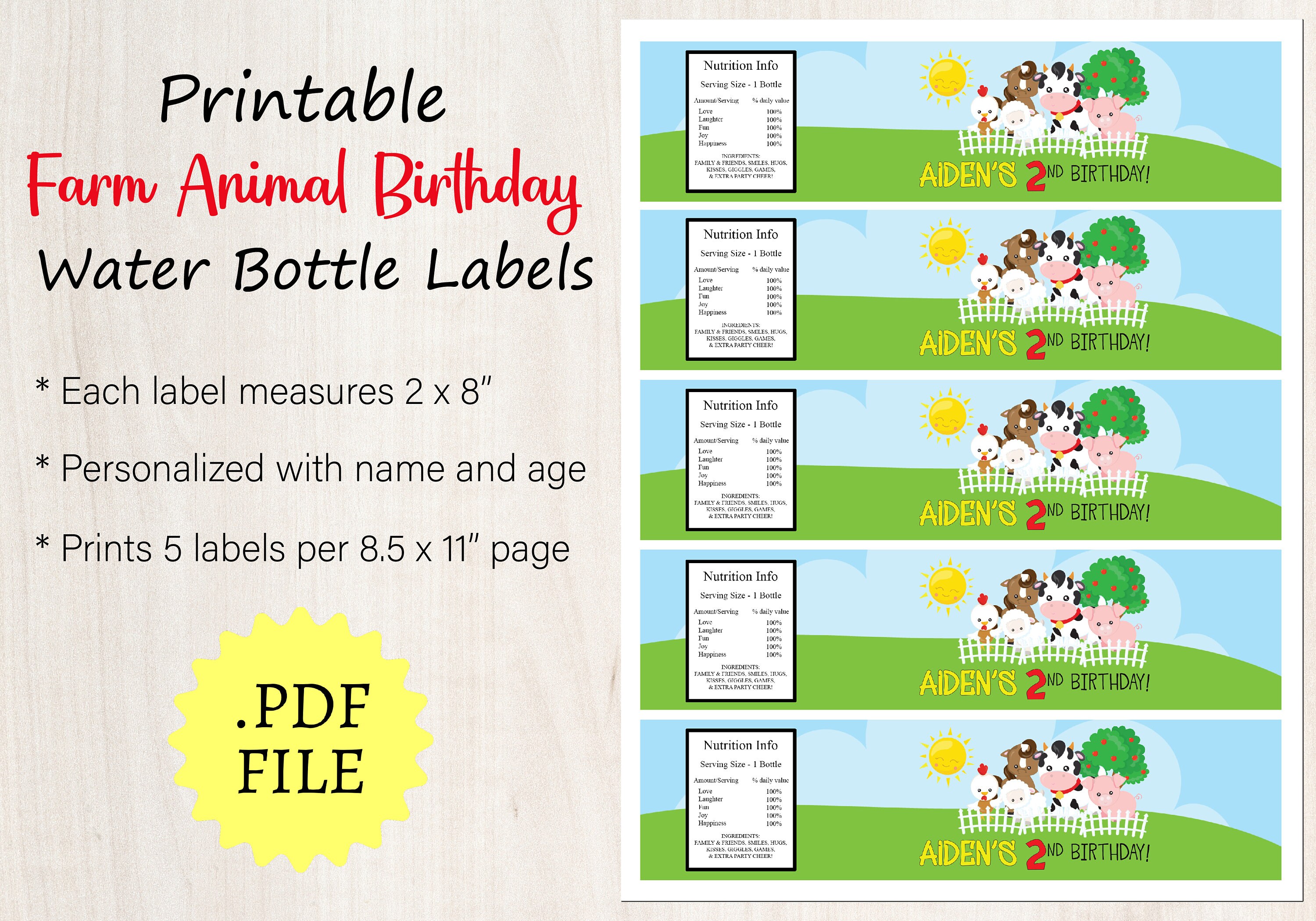 Farm Animal Birthday Water Bottle Labels Farm Themed Birthday | Etsy