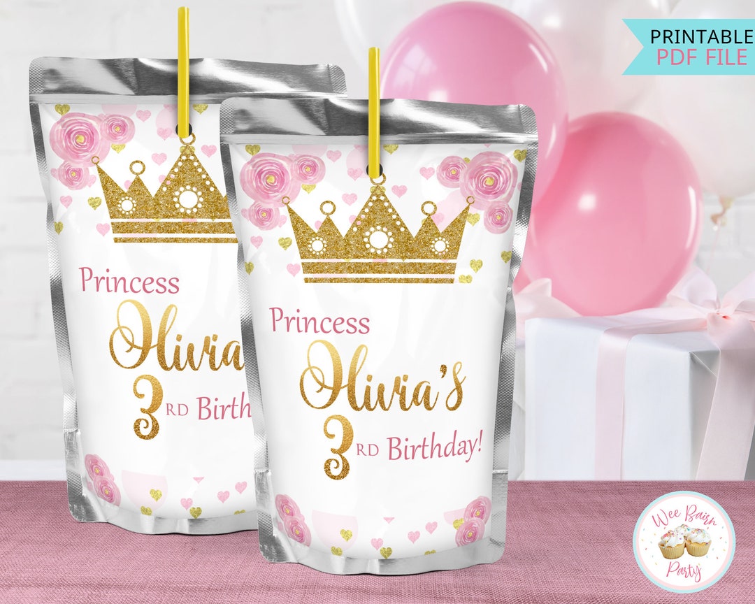 Princess Birthday Decorations Princess Juice Pouch Label Princess ...