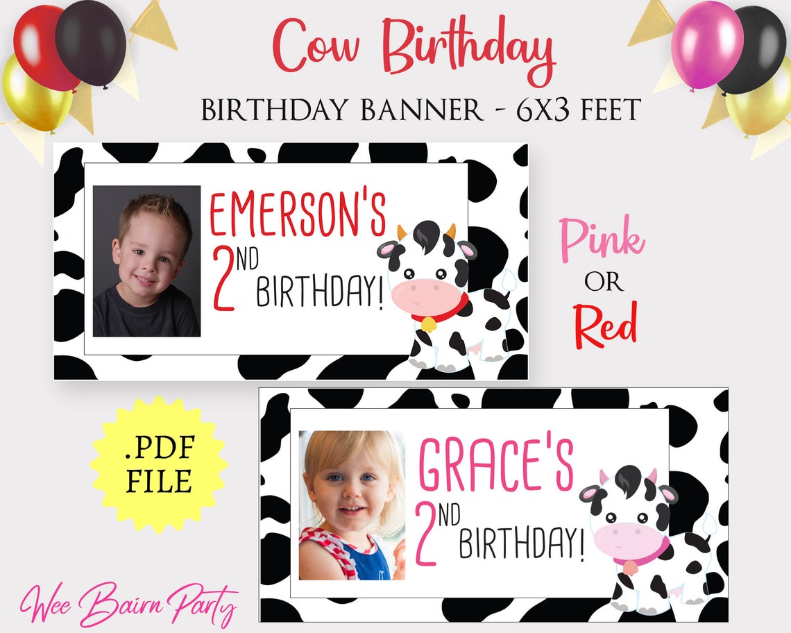 Cow Print Birthday Banner Custom Name Sign Printable Farm | Etsy