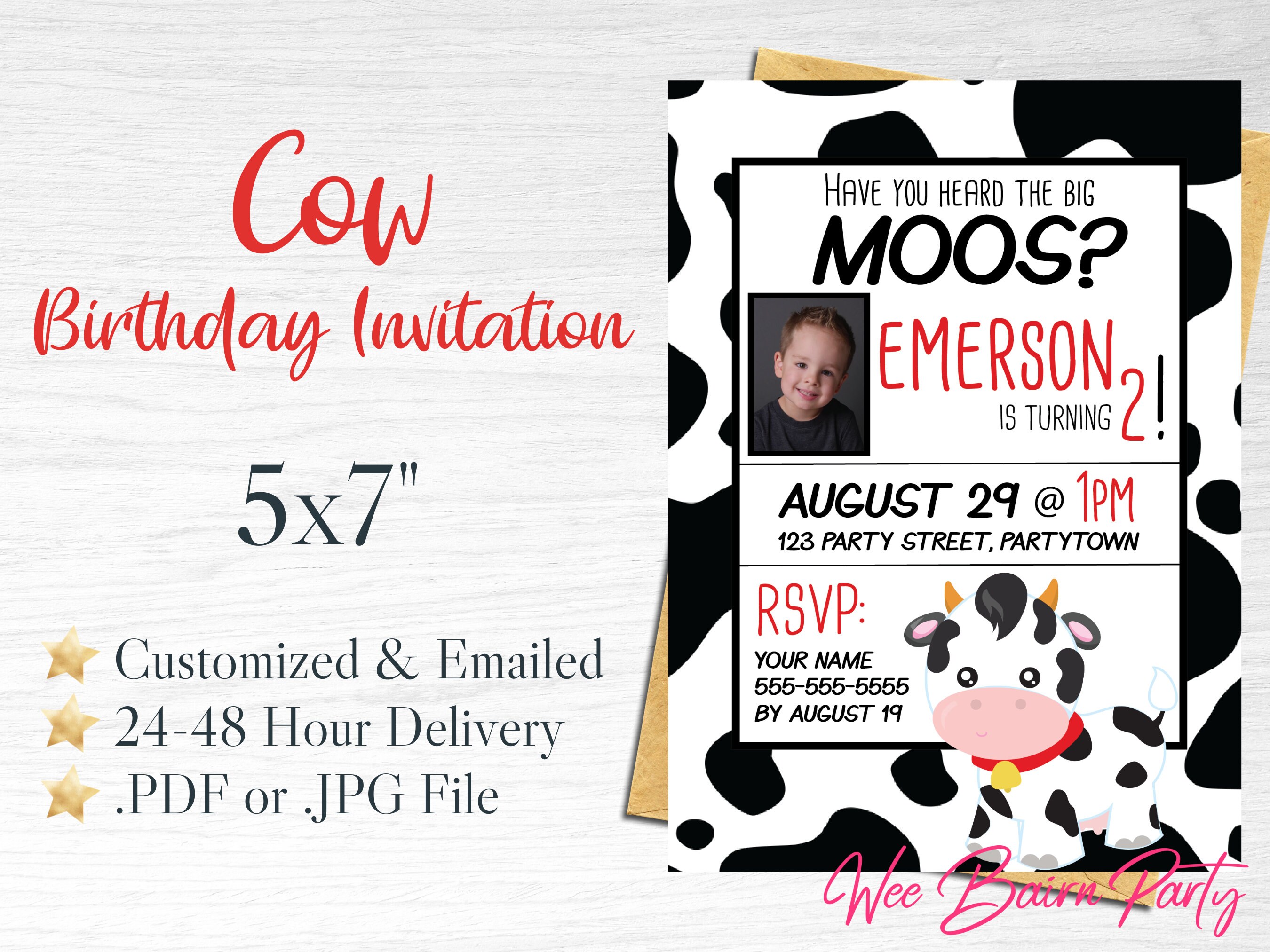 Cow Birthday Invitation Farm Animal Barnyard Birthday | Etsy