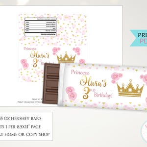 Pink Princess Birthday Party Candy Bar Wrappers, Princess Crown ...