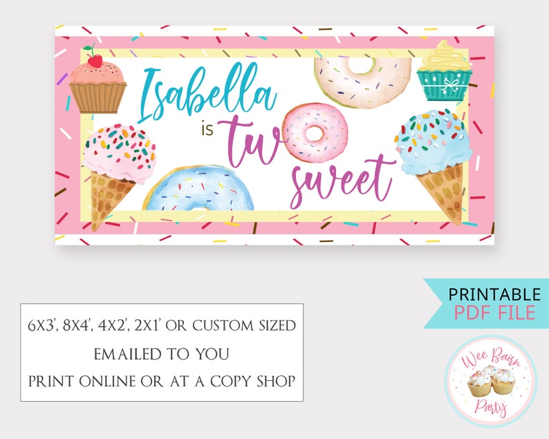 Two Sweet Birthday Party Backdrop 2 Year Old Birthday Banner - Etsy