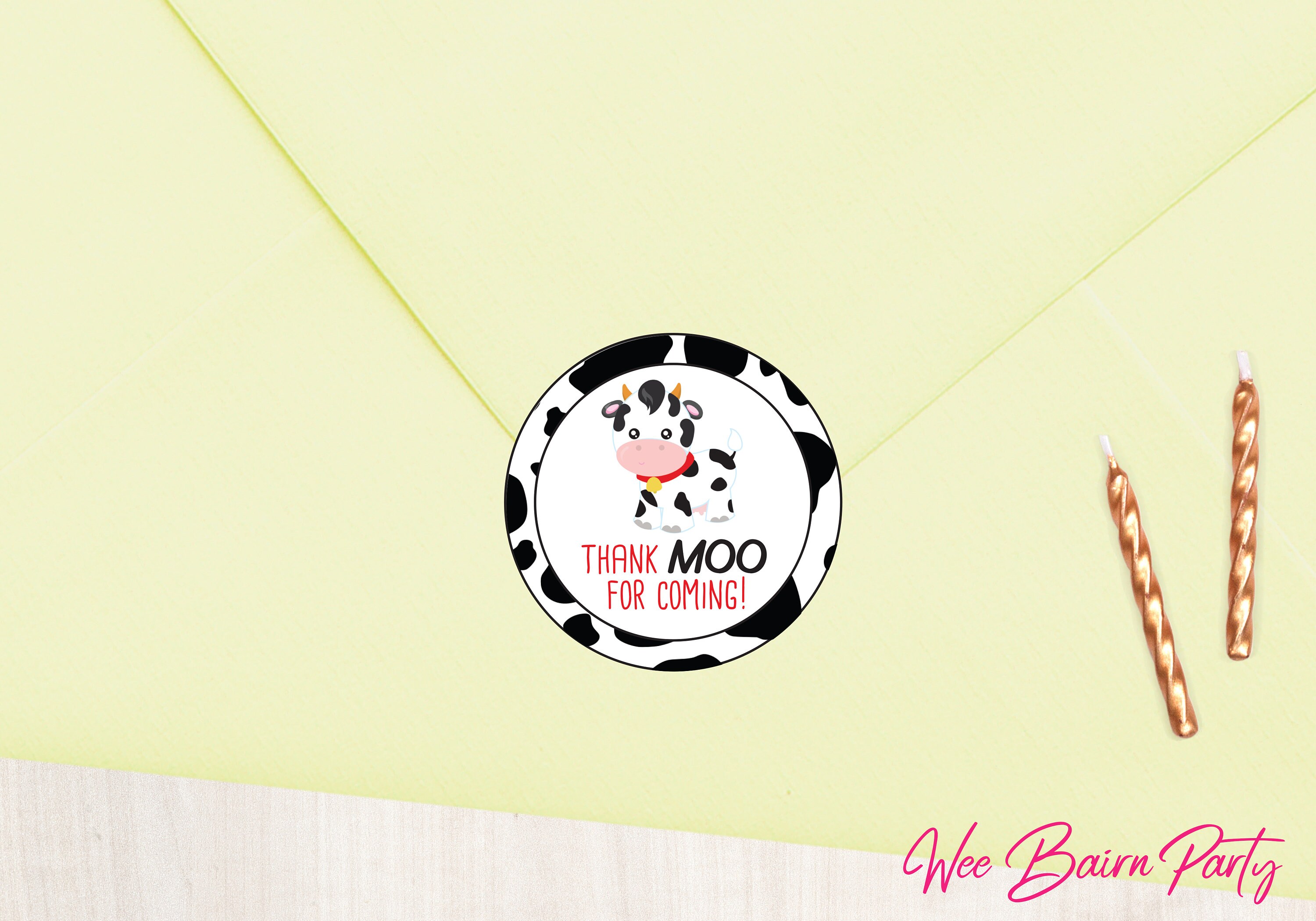 Cow Birthday Party Printable Thank You Stickers Cow Print | Etsy