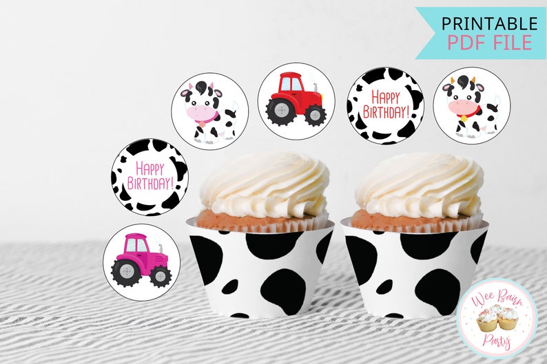 Cow Birthday Cupcake Toppers Printable Farm Animal Party Cup - Etsy