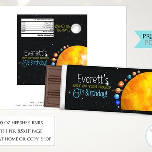 Space Birthday Party Candy Bar Wrappers, Solar System Planets Chocolate ...