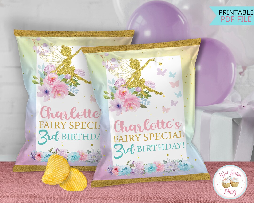 Woodland Fairy Party Chip Bag Labels, Flower Fairy Party Custom Chip ...
