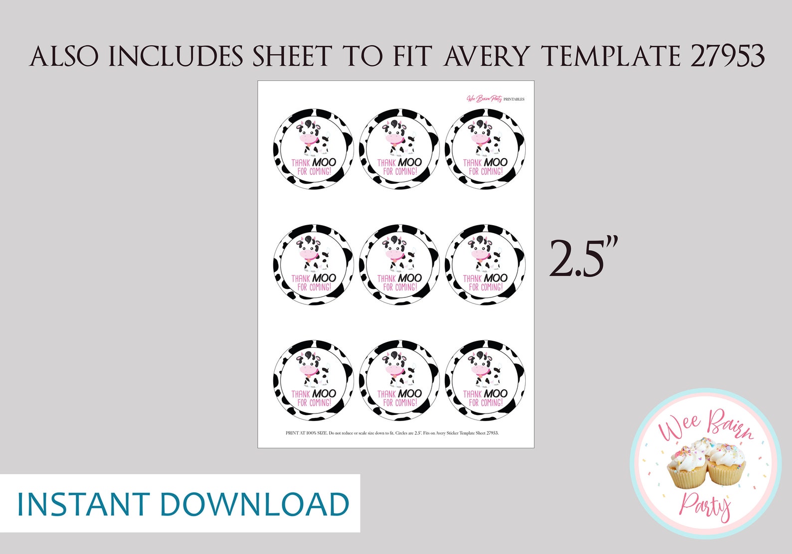 Cow Birthday Party Printable Thank You Stickers Cow Print - Etsy
