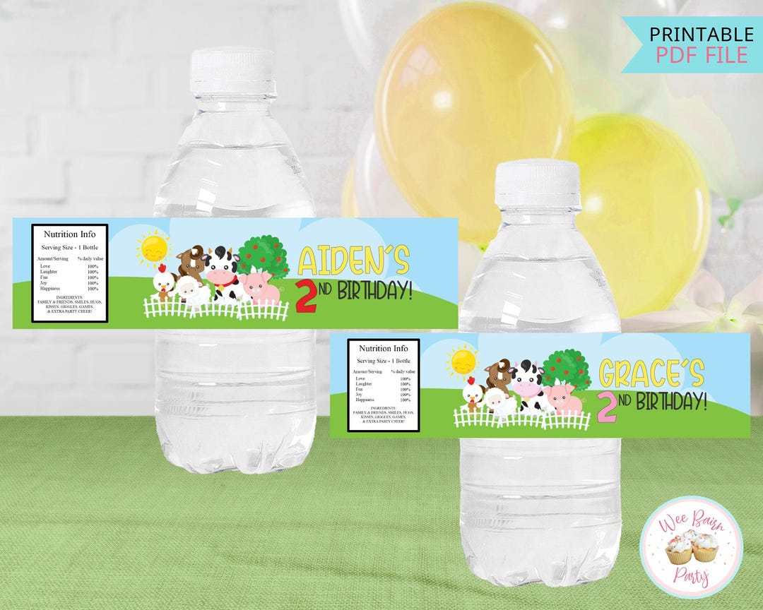 Farm Animal Birthday Water Bottle Labels, Farm Themed Birthday Party ...