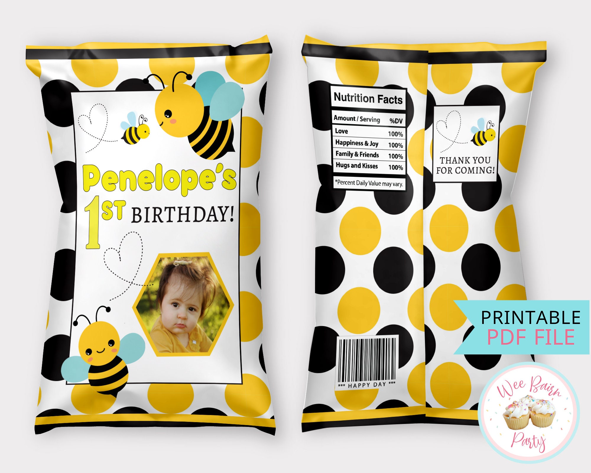Bee Birthday Party Custom Chip Bags Bumble Bee 1st Birthday - Etsy