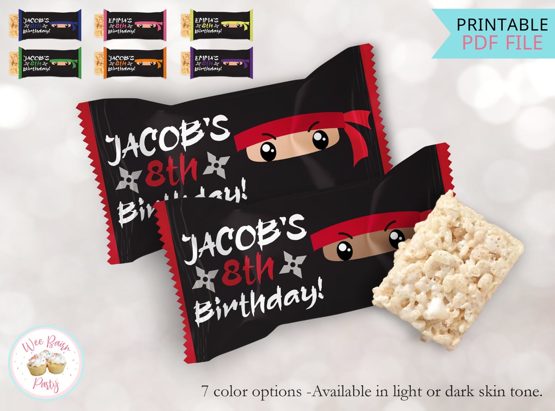 Ninja Birthday Party Rice Krispy Treats Label, Ninja Party Favors Rice ...