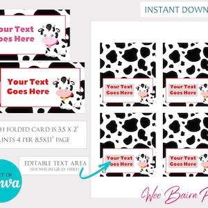 Cow Print Birthday Editable Place Card Template, Farm Birthday Table ...