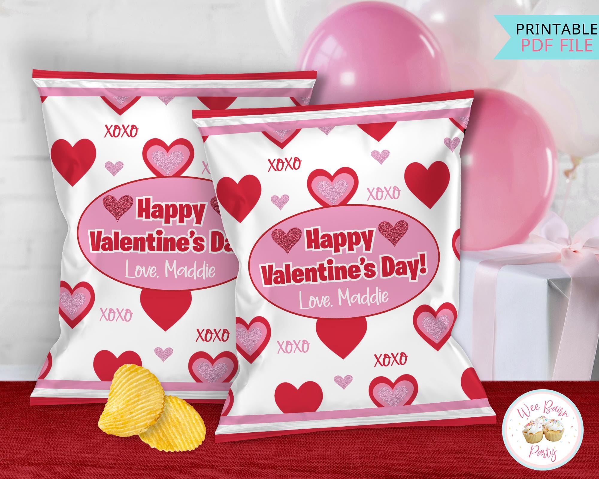 Valentine Chip Bags, Classroom Valentines Day Custom Chip Bags, Toddler ...