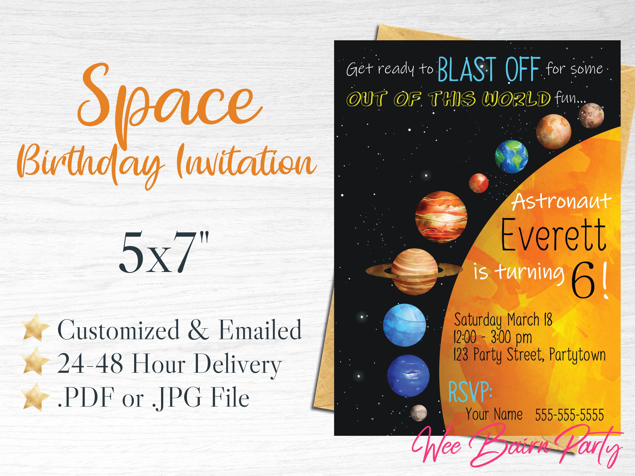 Planets & Space Birthday Invitation Outer Space Party Invite | Etsy