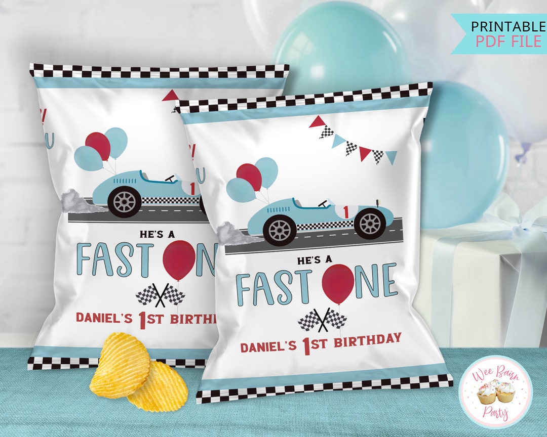 Fast One Birthday Custom Chip Bags, Race Car Birthday Chip Bags Prints ...