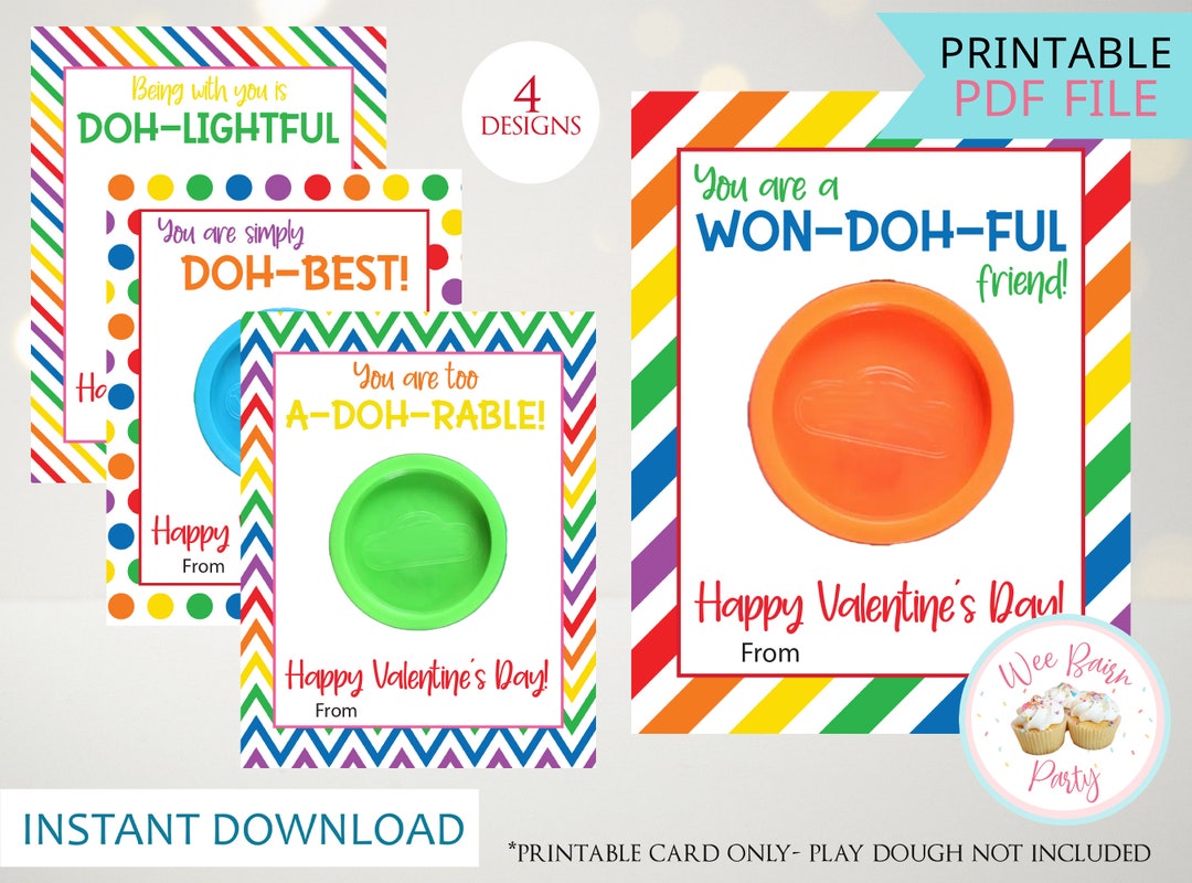 Play Dough Valentines Day Gift Tag Card, Printable Sensory Doh ...