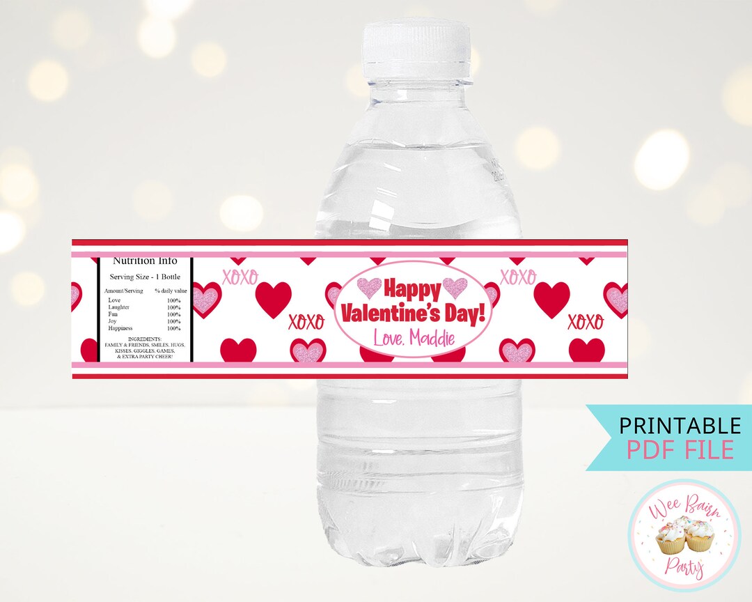 Valentines Party Water Bottle Labels Class Valentines Day - Etsy