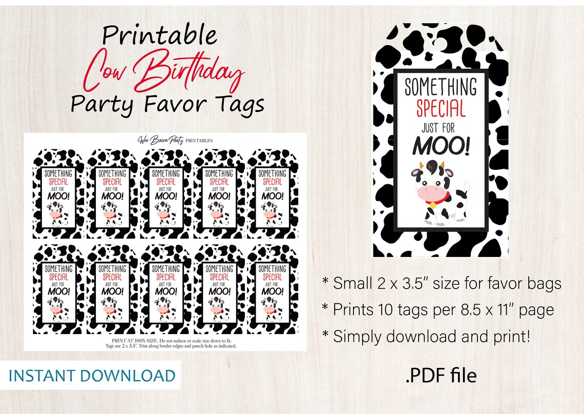 Cow Birthday Favor Tags Barnyard Birthday Farm Party Favors | Etsy