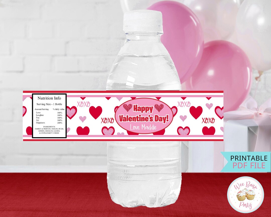 Valentines Party Water Bottle Labels, Class Valentines Day Favors Water ...