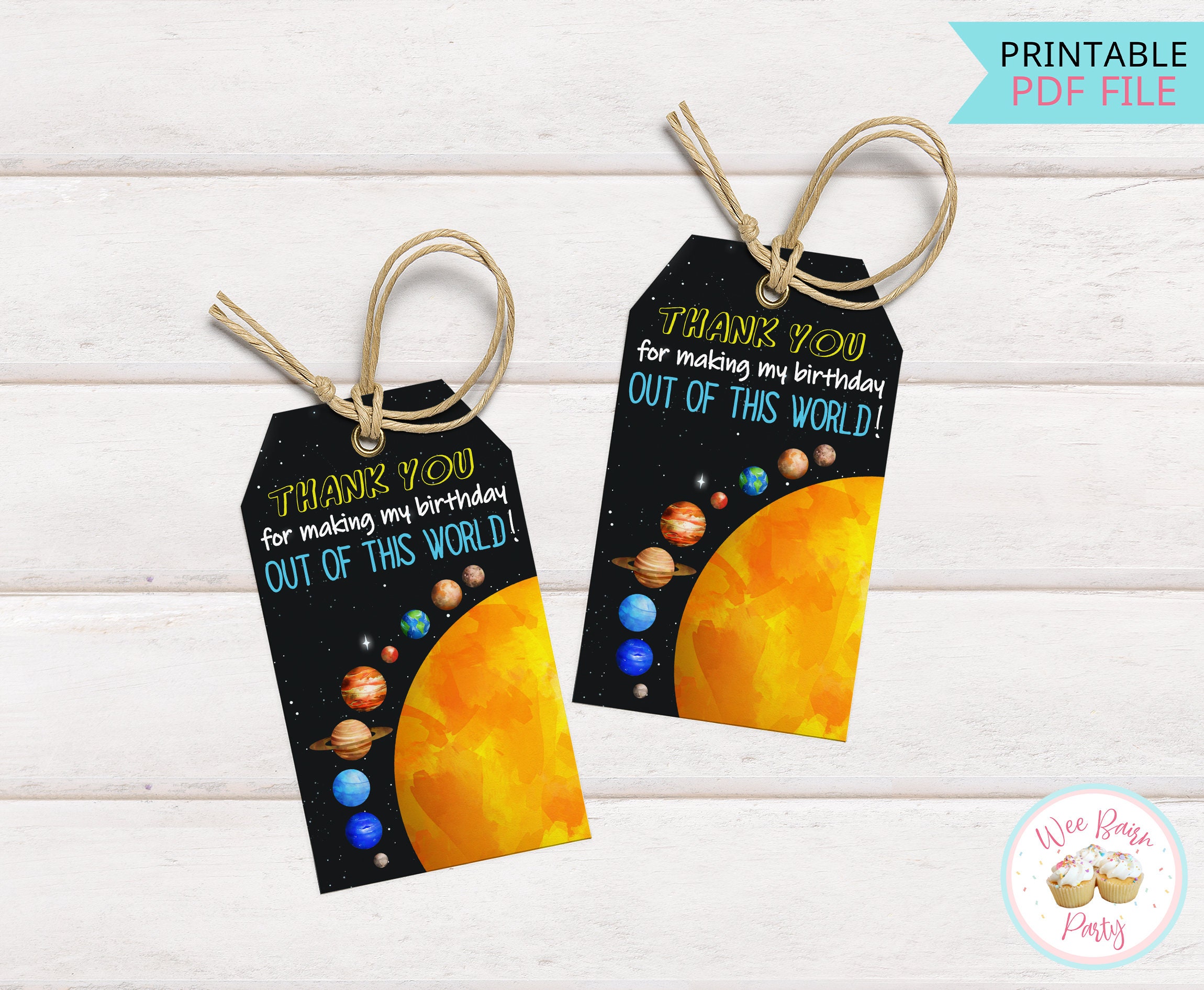 Space Theme Birthday Thank You Gift Bag Tags, Out of This World Space ...