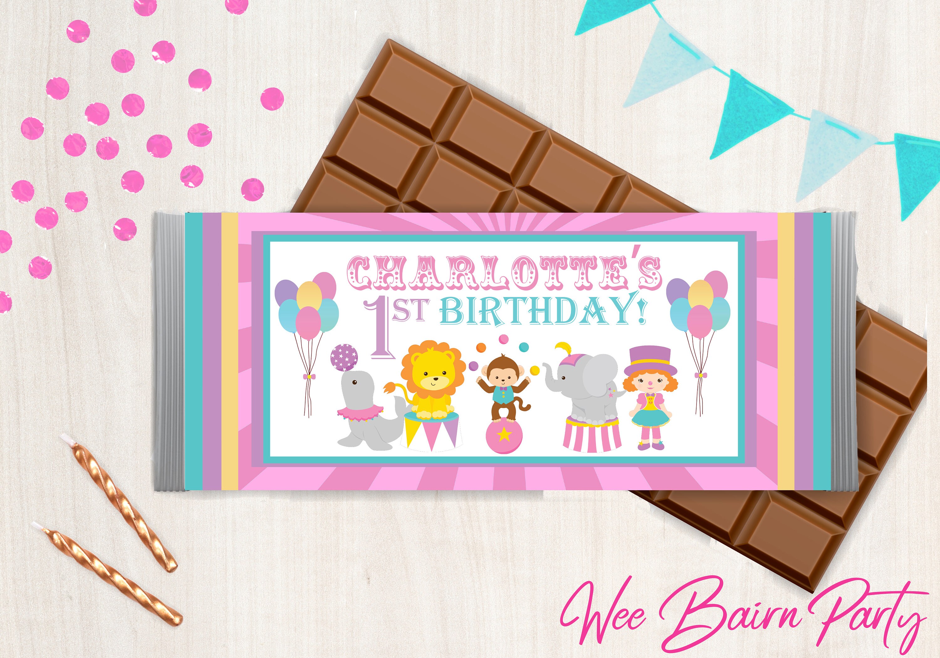 Pink Circus Party Candy Bar Wrappers Circus Themed Party | Etsy