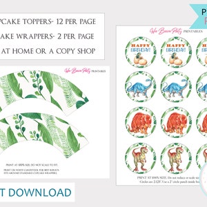 Dinosaur Cupcake Toppers & Cupcake Wrappers Set, Dinosaur Cupcake ...