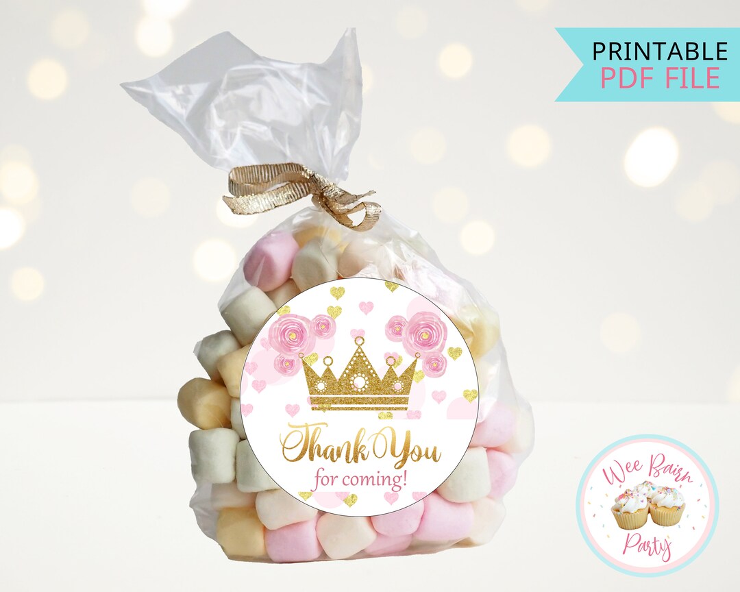 Pink Princess Printable Thank You Stickers for Favors, Princess ...