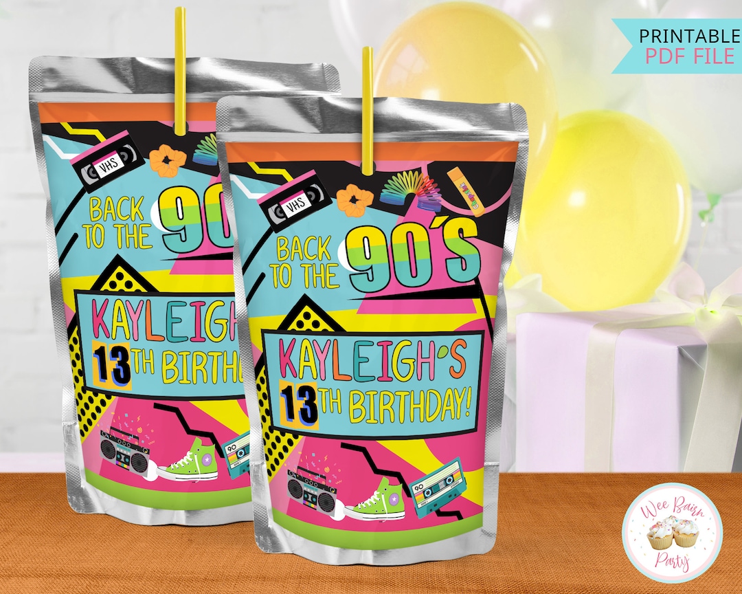 90s Birthday Party Juice Pouch Labels, Back to the 90s Theme Party ...